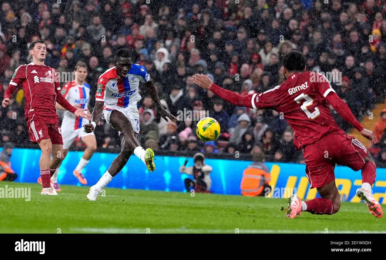 Crystal Palace's Ismaila Sarr (second left) scores their side's second ...