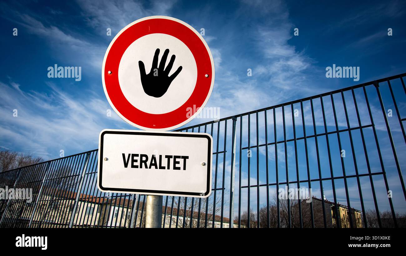 Signposts the direct way to Modern versus outdated - Bildmontage Stock ...