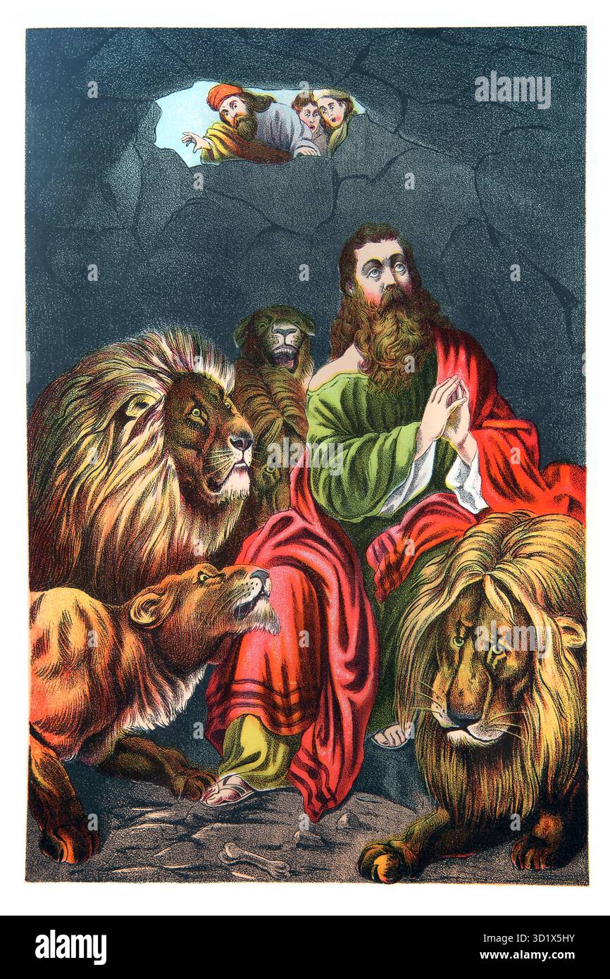 Illustration of King Darius the Great Looking into the Pit where Daniel ...