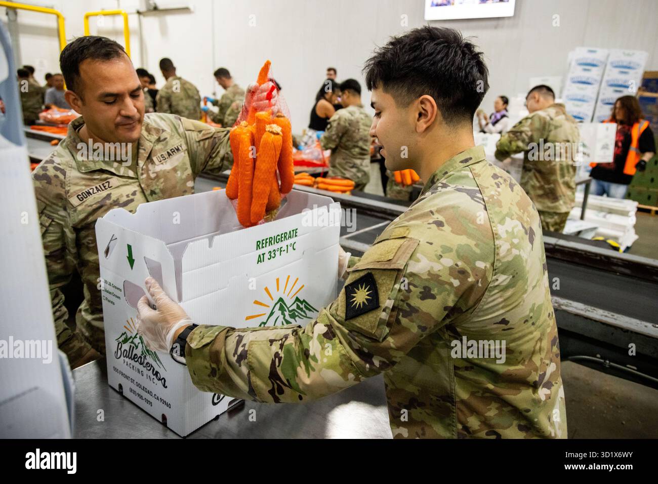 California National Guard sort produce at the Los Angeles Food Bank ...