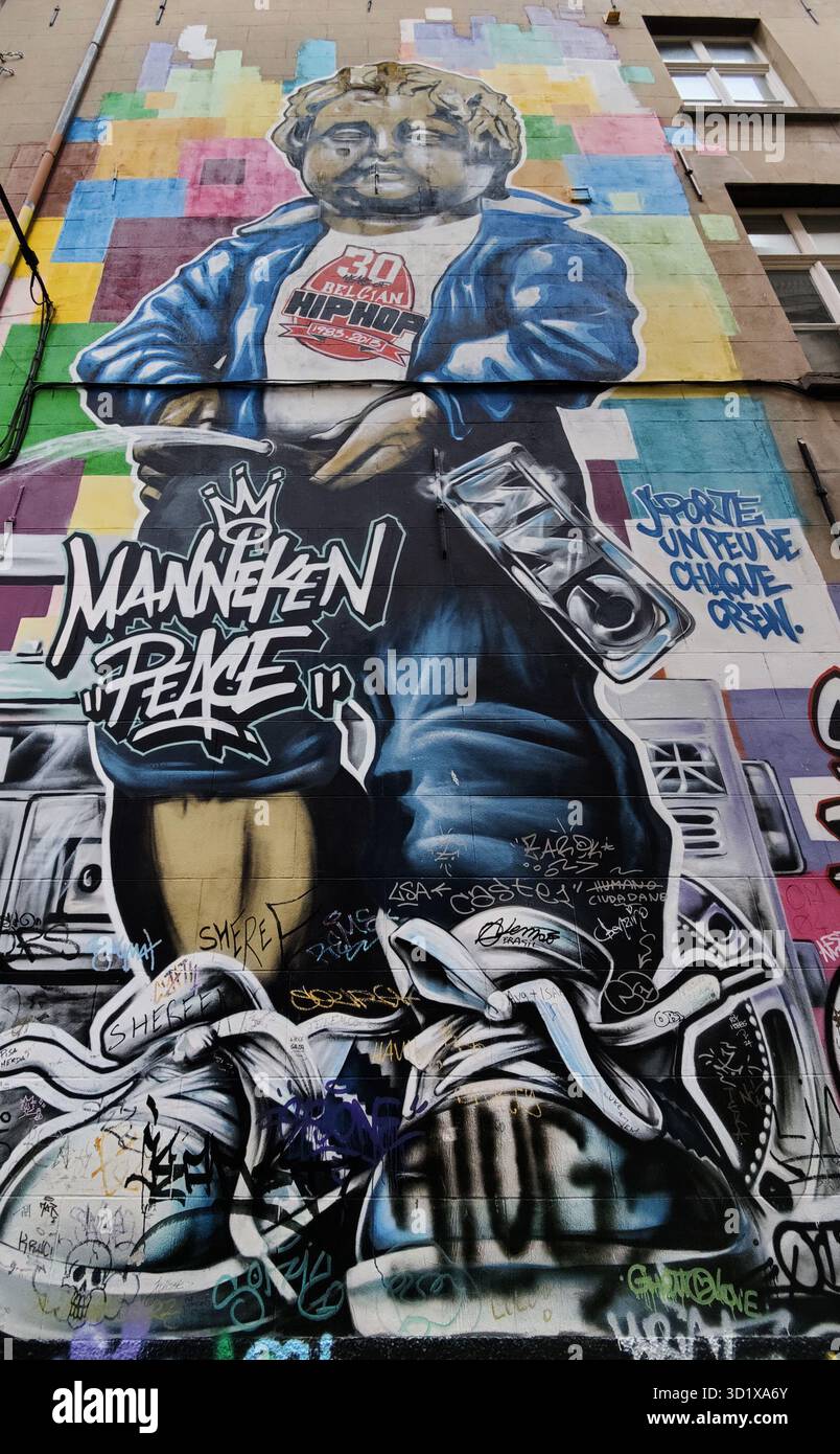 Street art mural Manneken Peace at the Museum GardeRobe Manneken Pis ...