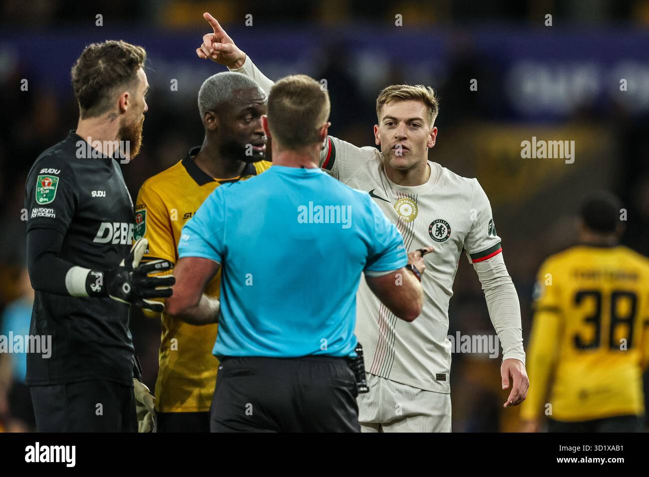 Liam Delap of Chelsea appeals to referee Thomas Bramall during the ...