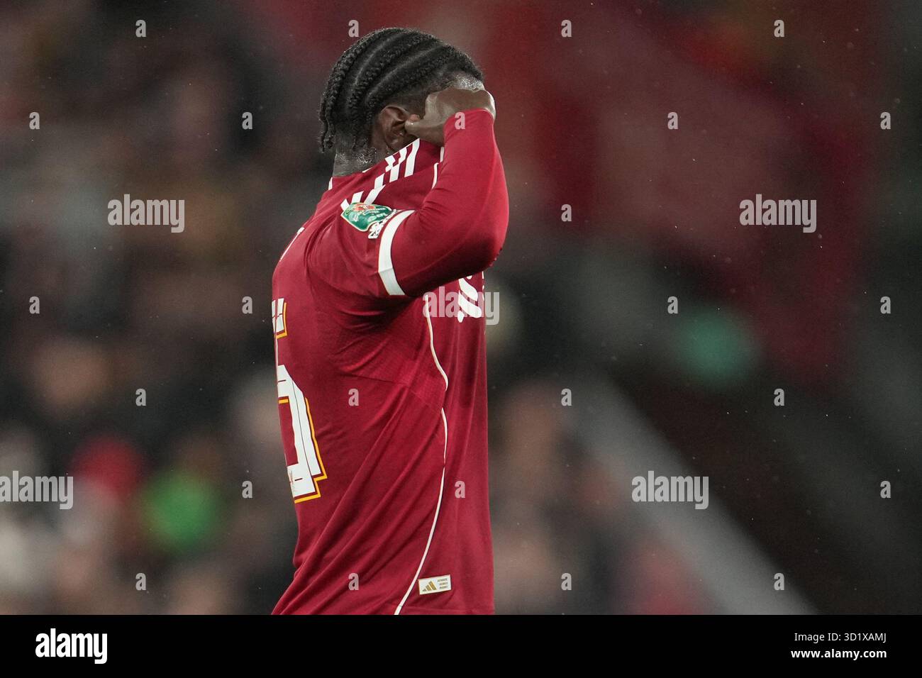 Liverpool's Amara Nallo reacts after shown a red card during the ...