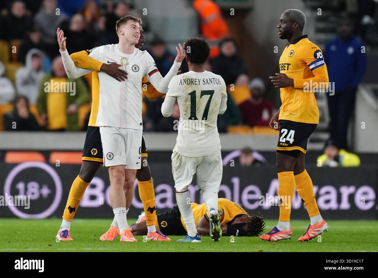 Chelsea's Liam Delap (left) reacts before being shown a second yellow ...