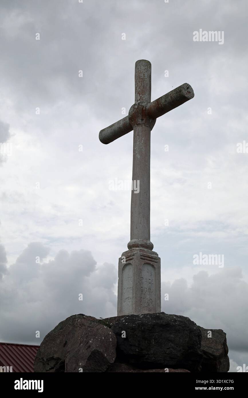 Cross outside Mbini Church of Saint Mary Queen in Equatorial Guinea ...