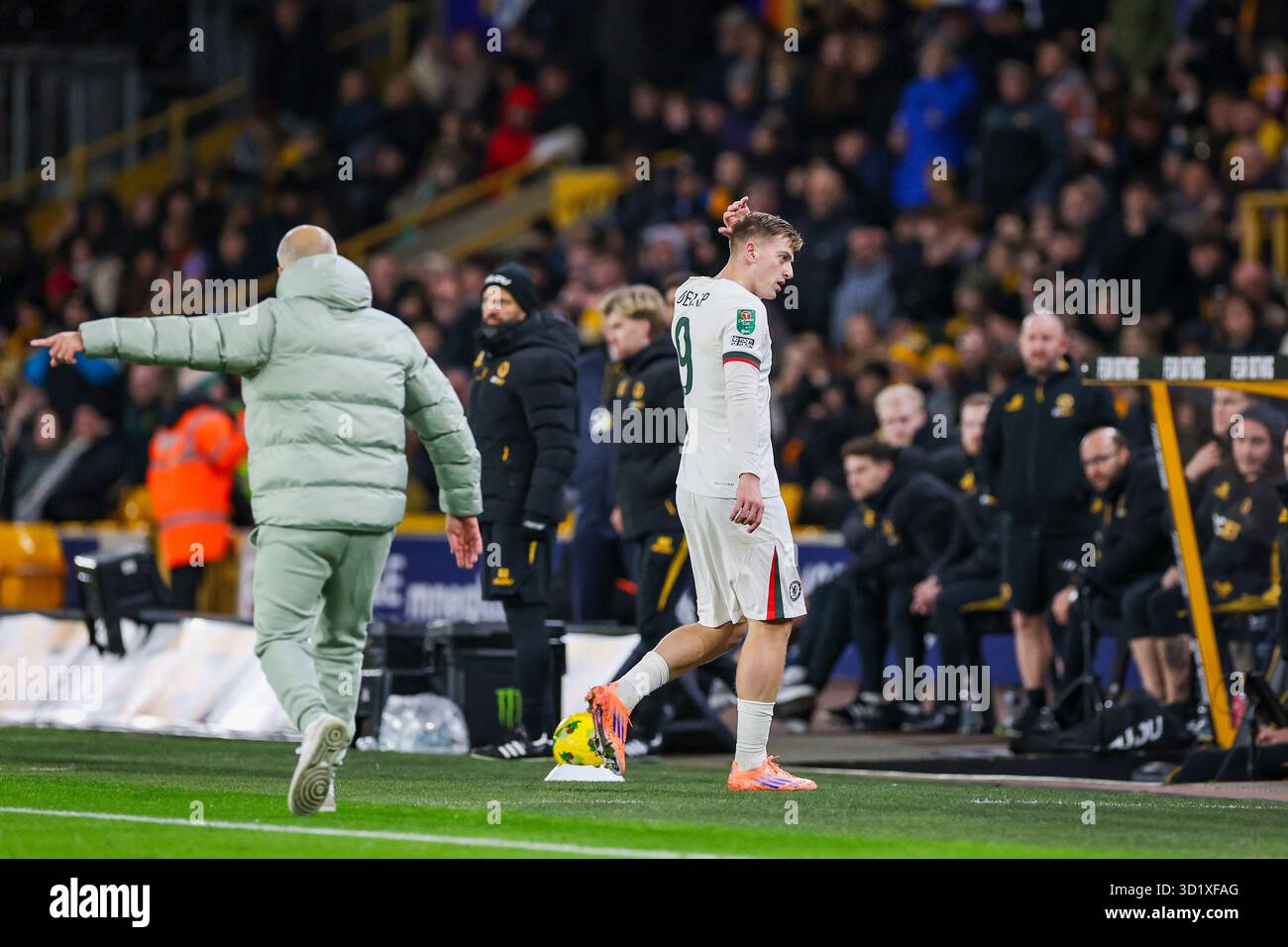 Chelsea forward Liam Delap (9) walks off sent off during the ...