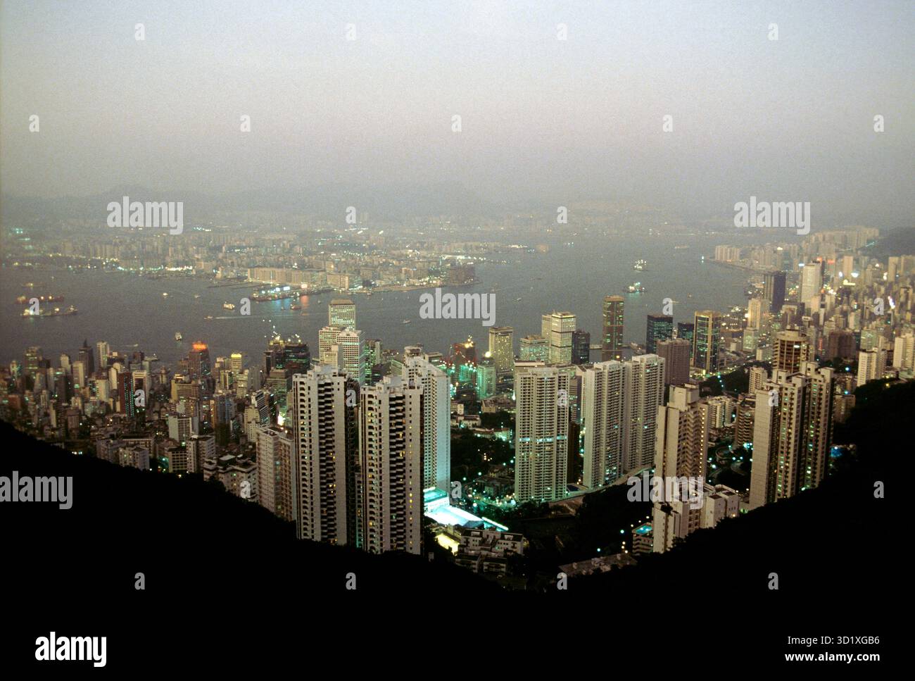 Air pollution Hong Kong island, view from the top of Victoria Peak ...