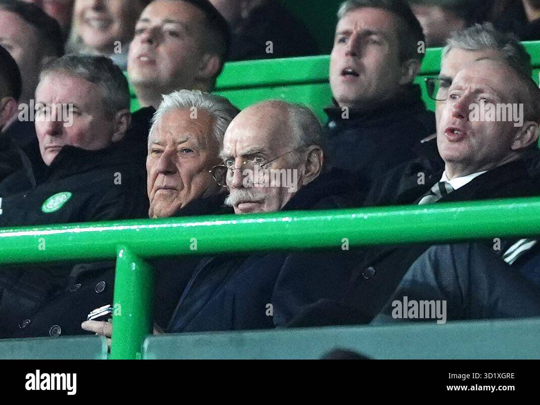 Celtic owner Dermot Desmond (centre) during the William Hill ...