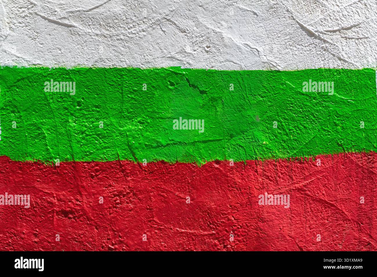Bulgarian national flag painted on textured concrete wall surface in ...