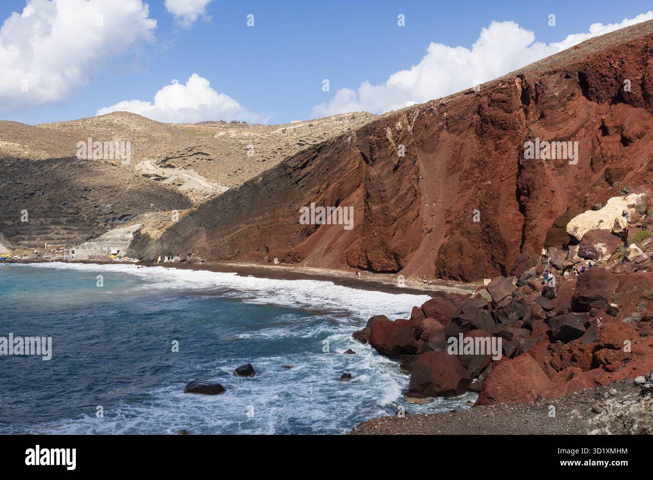 Dramatic Red Volcanic Cliffs and Deep Blue Sea at Red Beach, Santorini ...