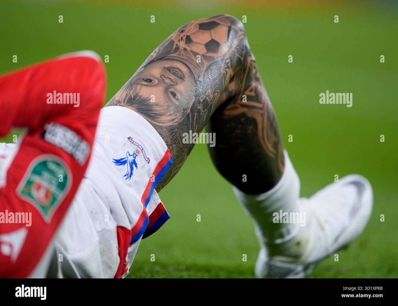 A detail of the tattoo on the leg of Crystal Palace's Daniel Munoz ...