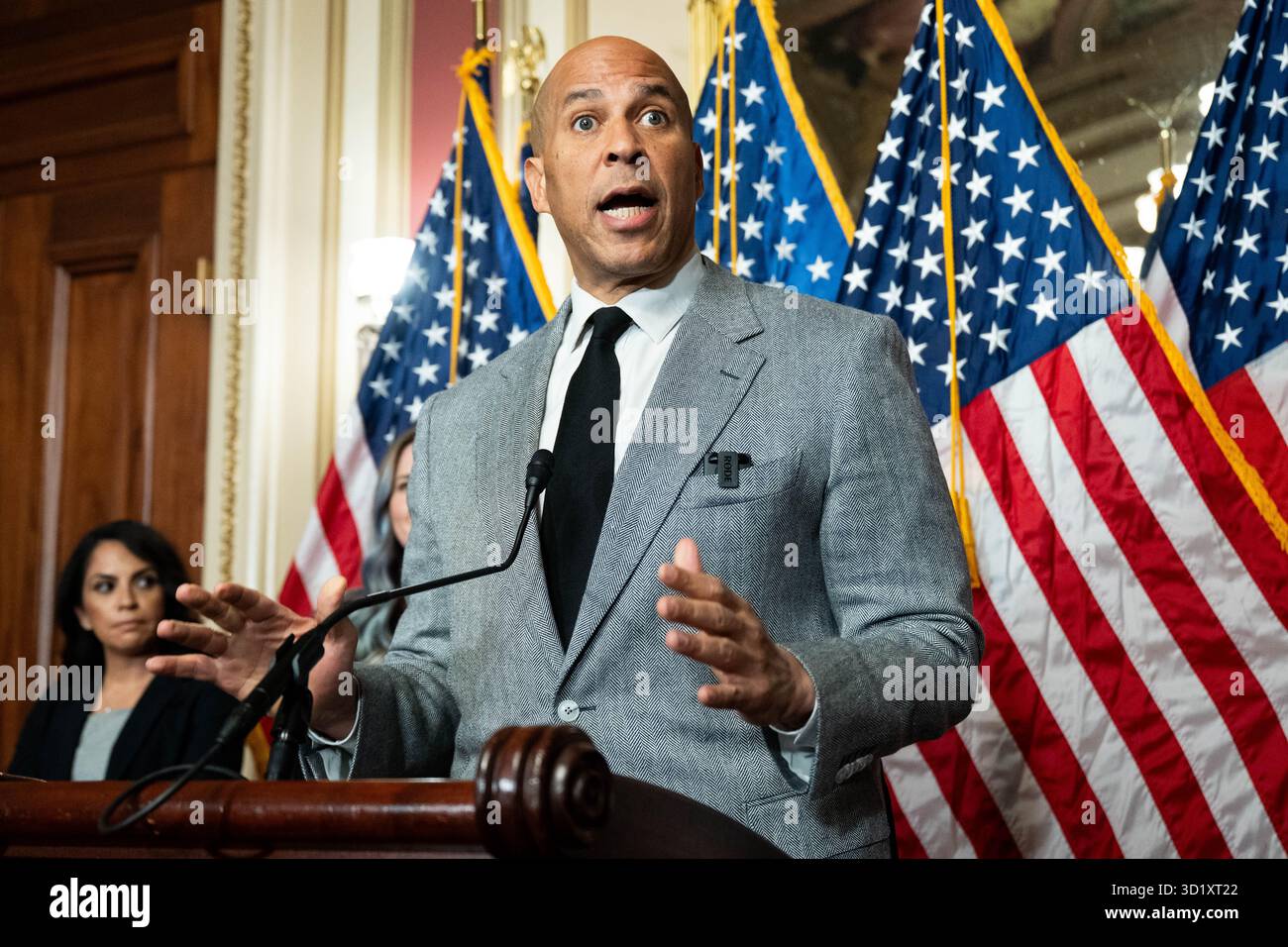 U.S. Senator Cory Booker (D-NJ) speaking at a press conference at the U ...