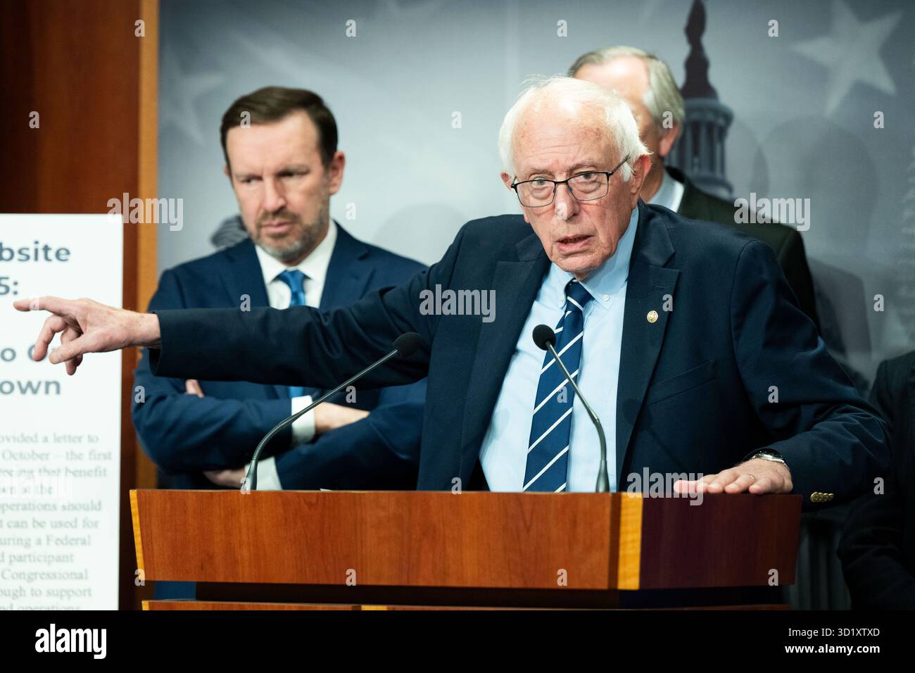 U.S. Senator Bernie Sanders (I-VT) speaking at a press conference about ...