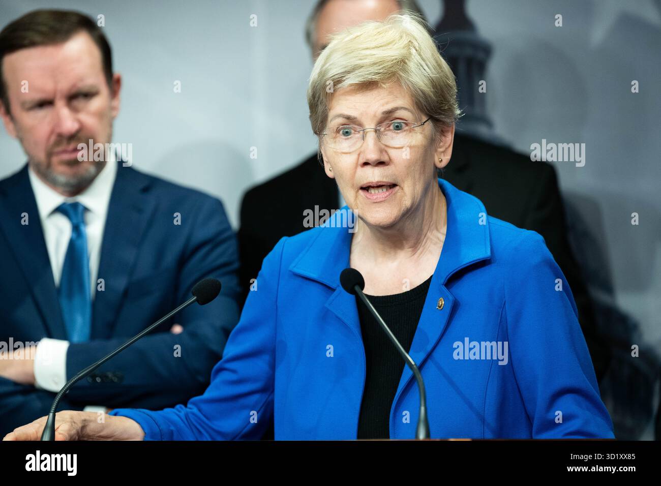 U.S. Senator Elizabeth Warren (D-MA) speaking at a press conference ...