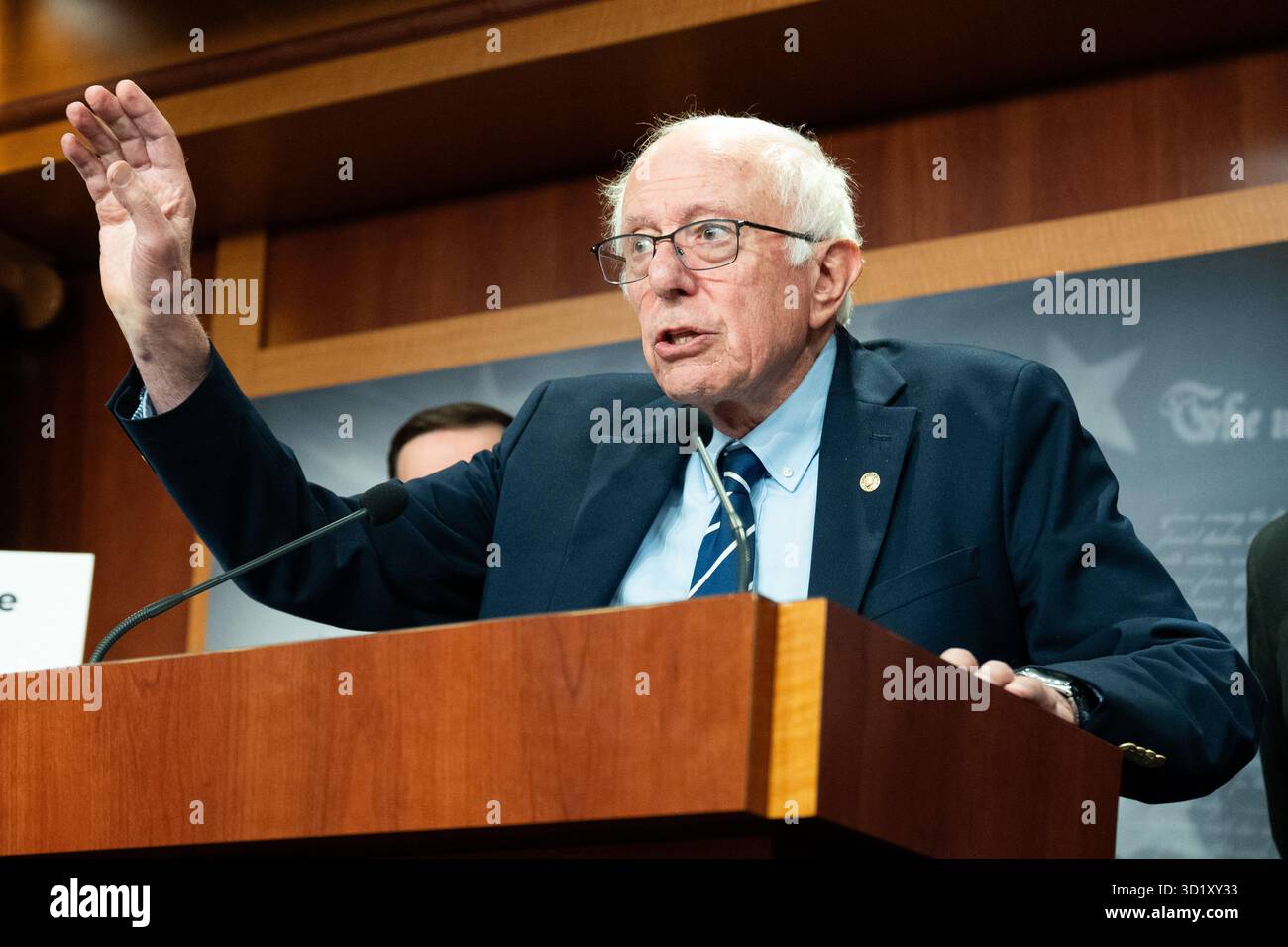 U.S. Senator Bernie Sanders (I-VT) speaking at a press conference about ...