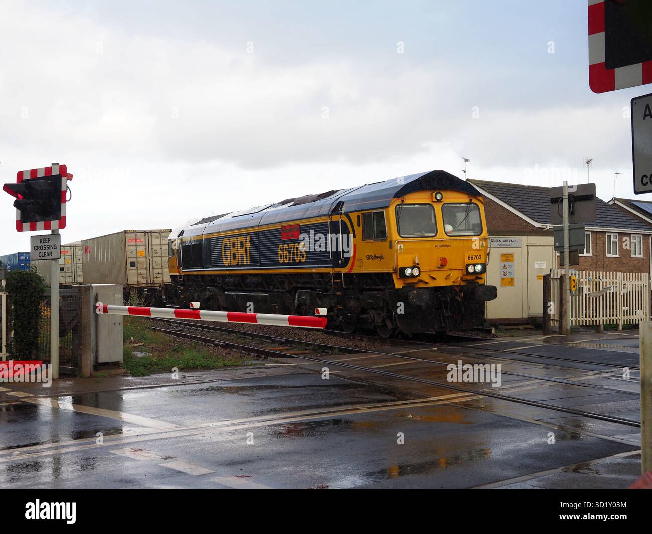 GBRF locomotive hauls an intermodal freight train across Queen Adelaide ...