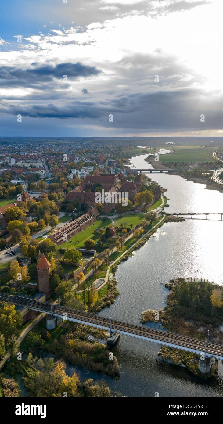 Aerial view shows Malbork Castle in Malbork, Poland, with red brick ...