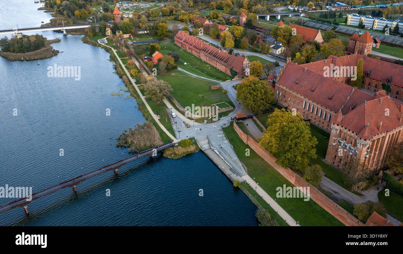 Aerial drone view of Malbork Castle in northern Poland, red brick ...