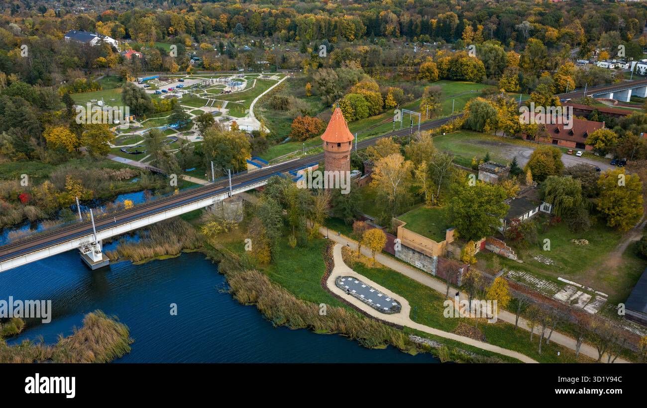 Aerial view of Malbork Castle grounds in Malbork, Poland, with the ...