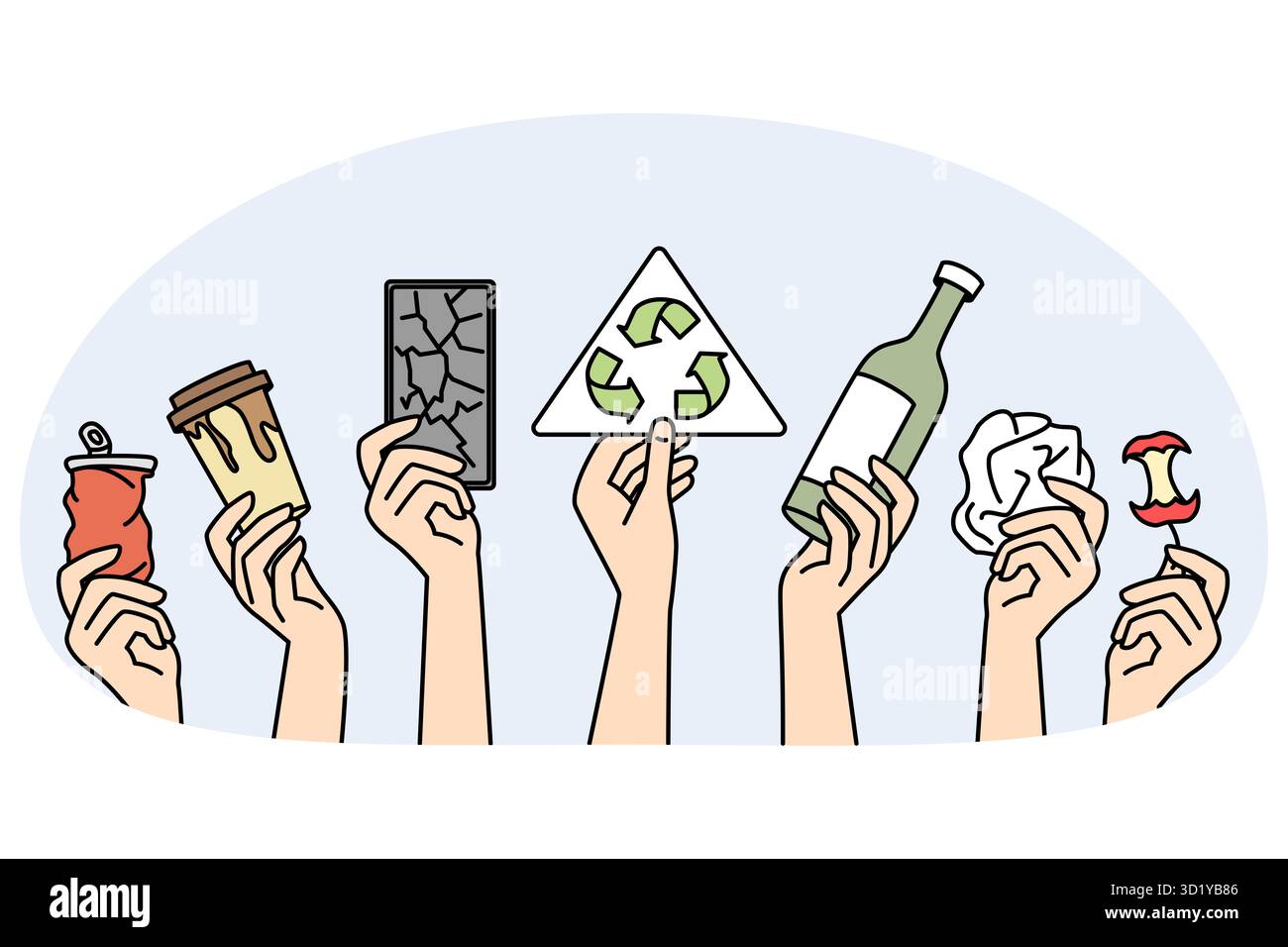 Closeup of hands holding garbage and waste for recycle. Eco friendly ...