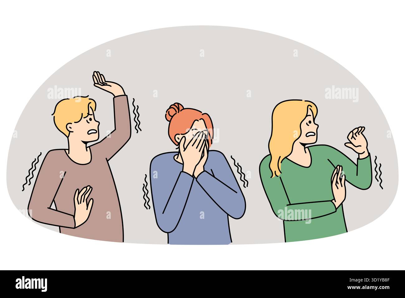 Diverse people feeling frightened and terrified suffer from anxiety ...