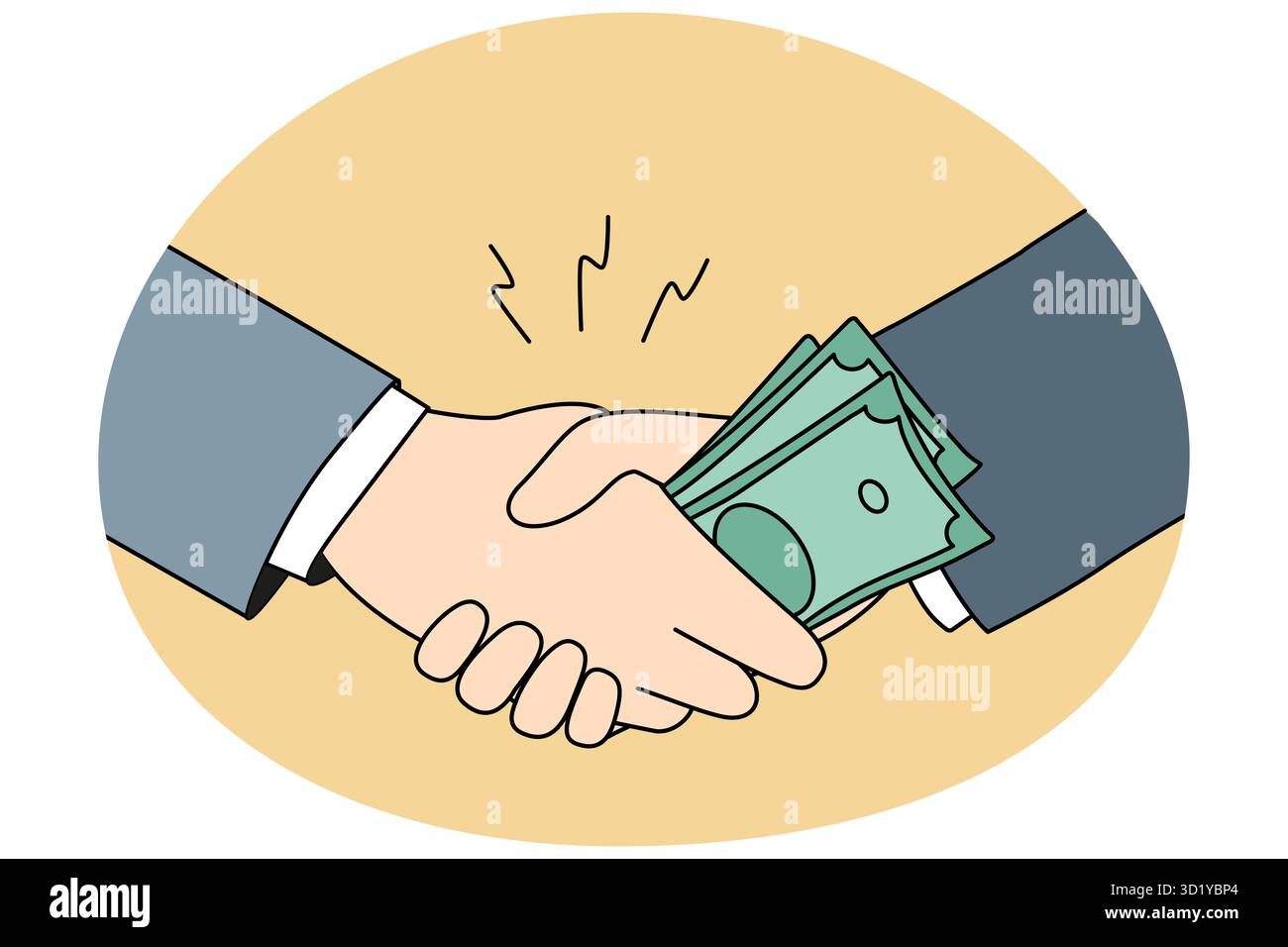 Businessmen shaking hands giving money bribe. Close-up of male business ...