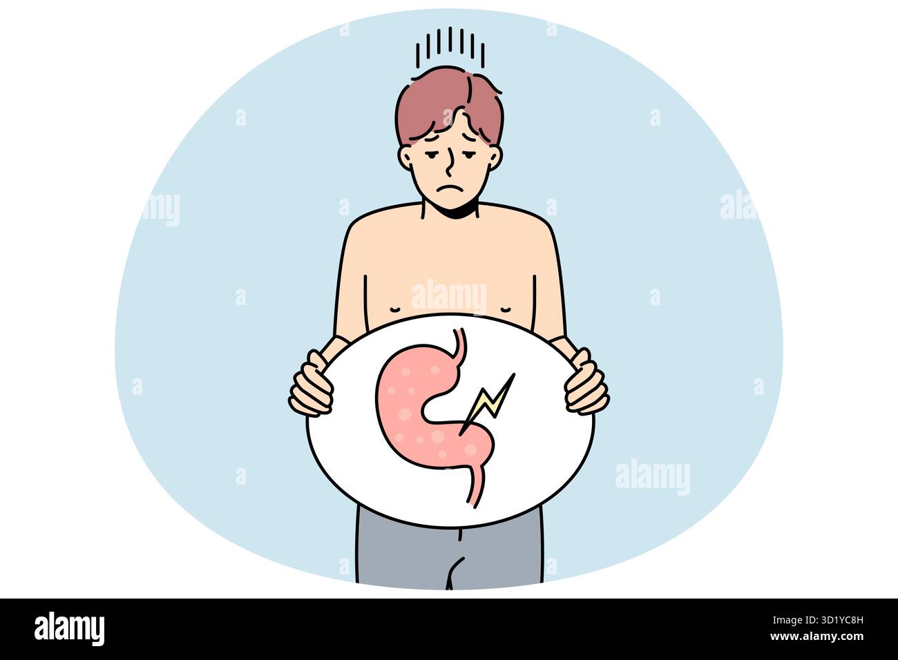 Unhealthy man suffer from indigestion problem. Unhappy sick guy holding ...