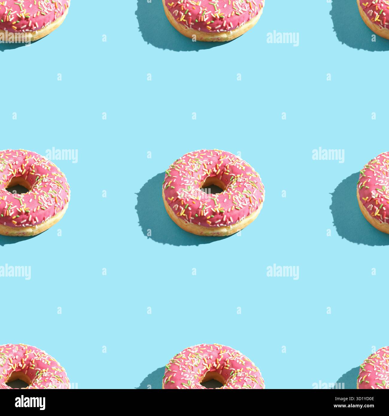 Doughnut seamless pattern. Pink color. Tasty unhealthy food. Blue ...