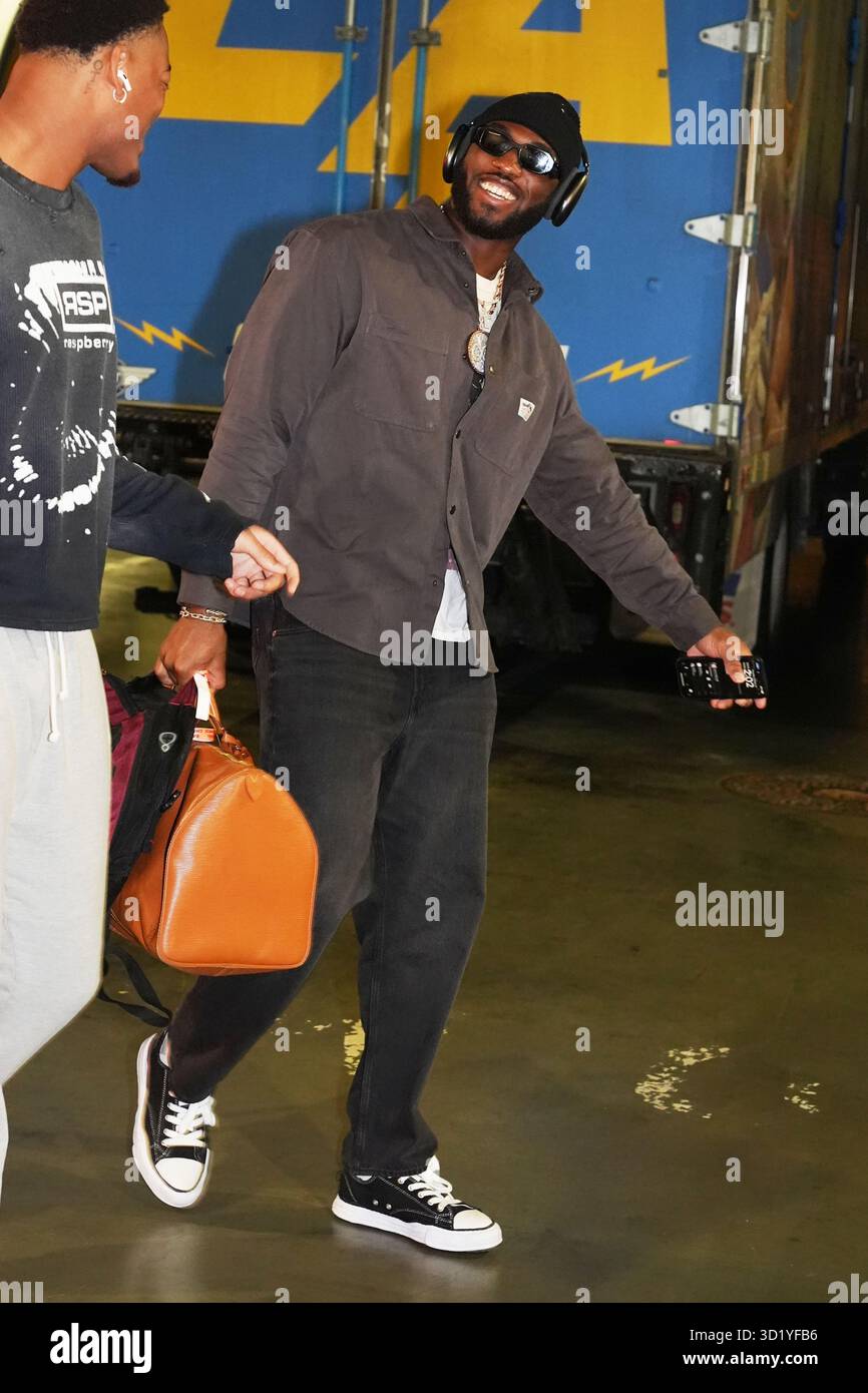 Los Angeles Chargers running back Hassan Haskins arrives before an NFL ...