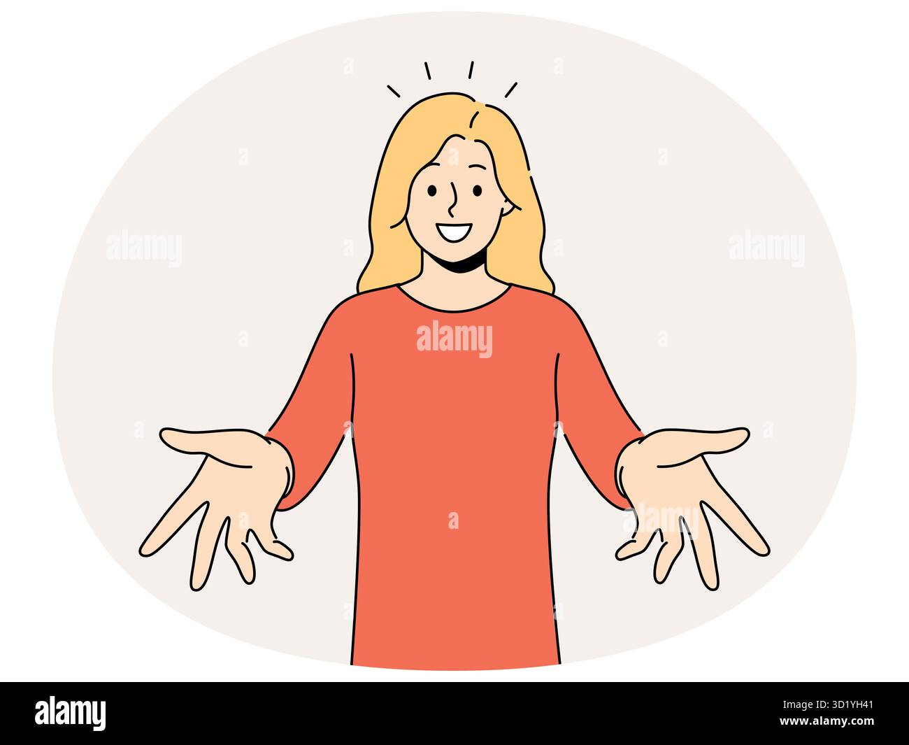 Smiling woman with arms open feel positive and optimistic meeting ...