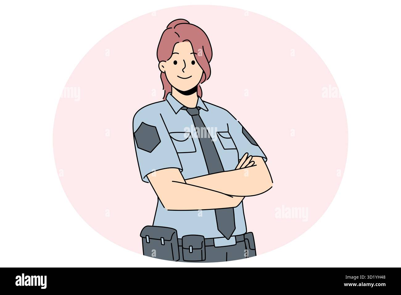 Smiling female police officer in uniform standing with arms crossed ...