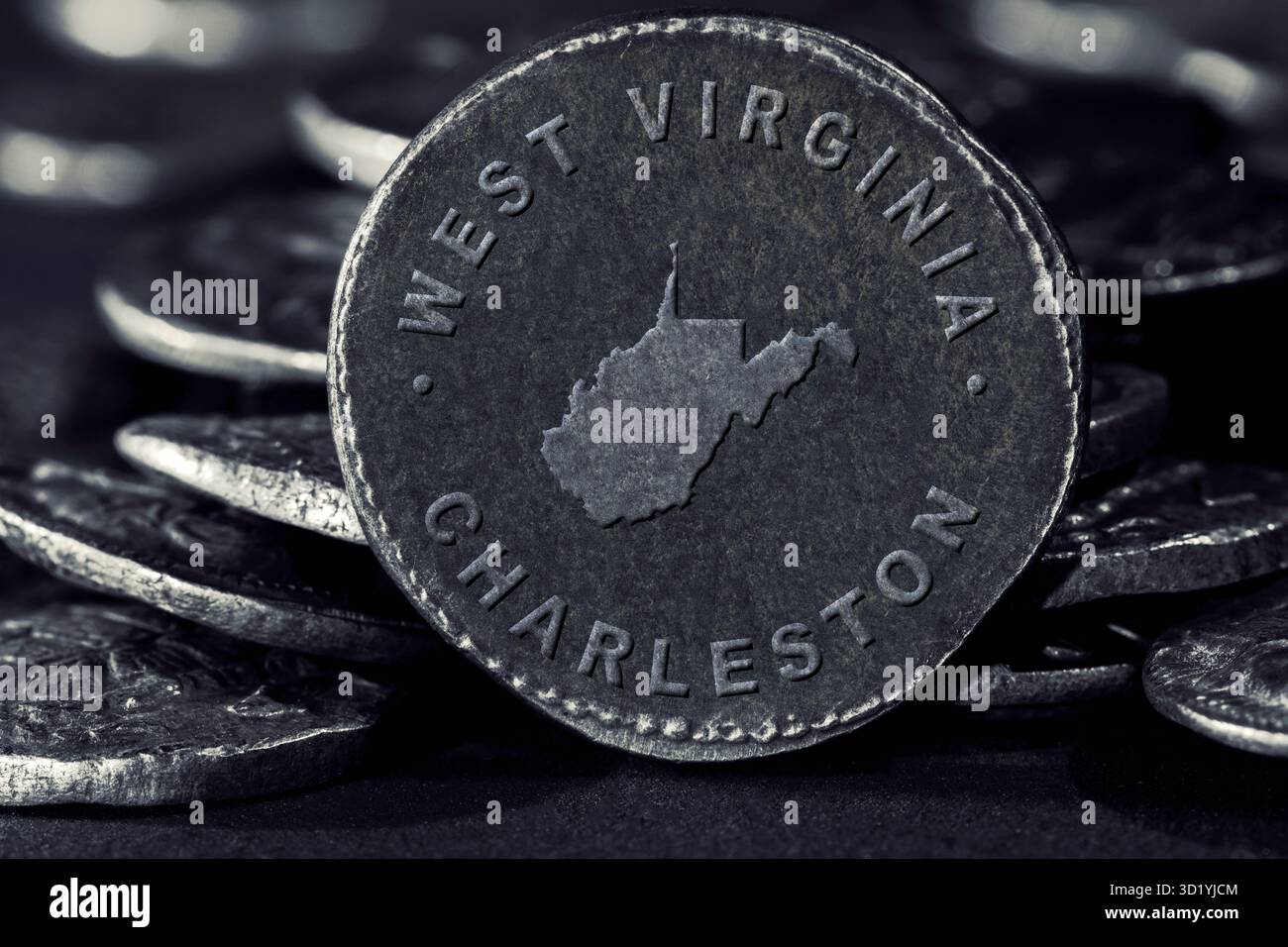 Silver Coin with Map of West Virginia Stock Photo - Alamy