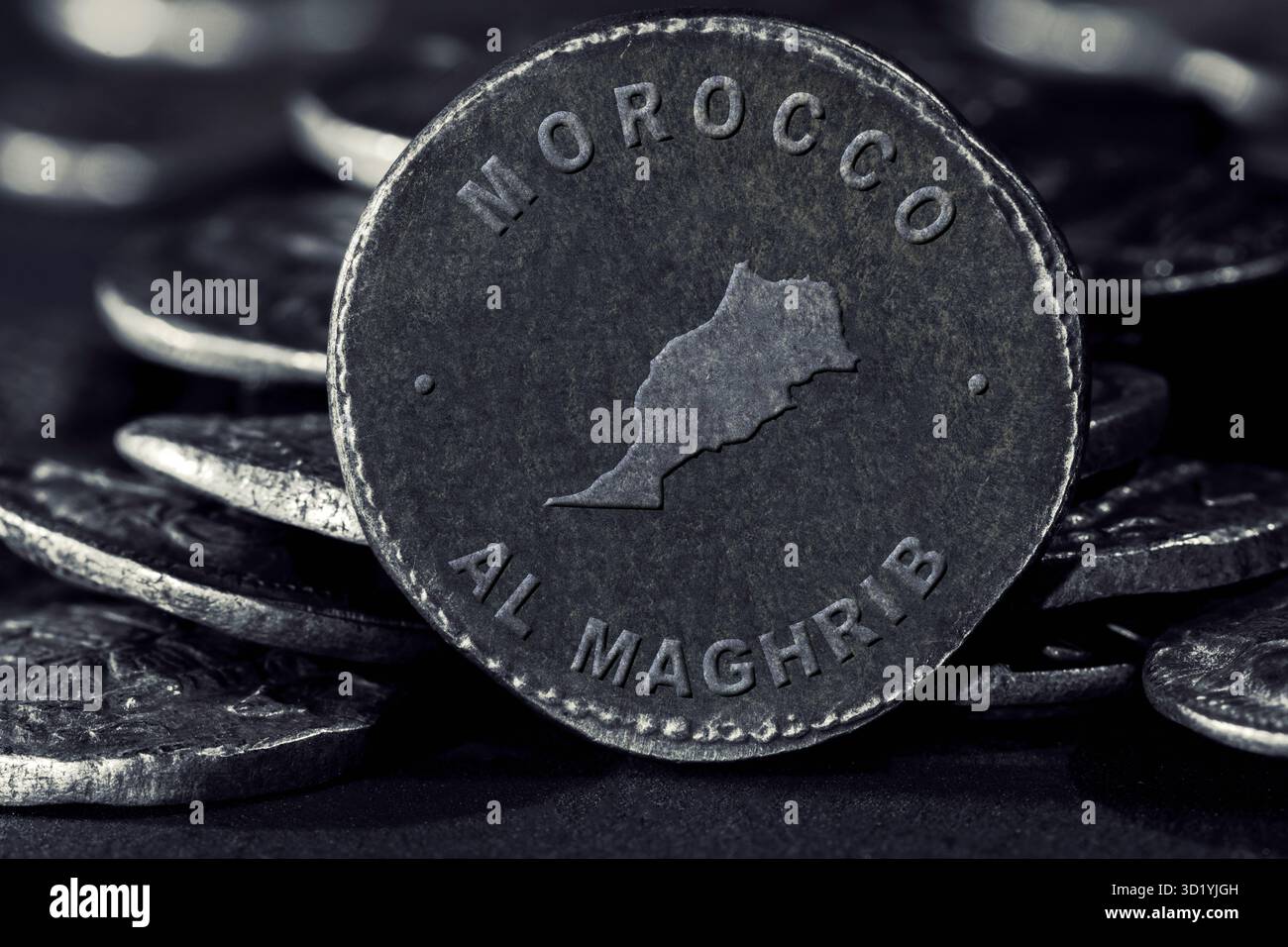 Silver Coin with Map of Morocco Stock Photo - Alamy
