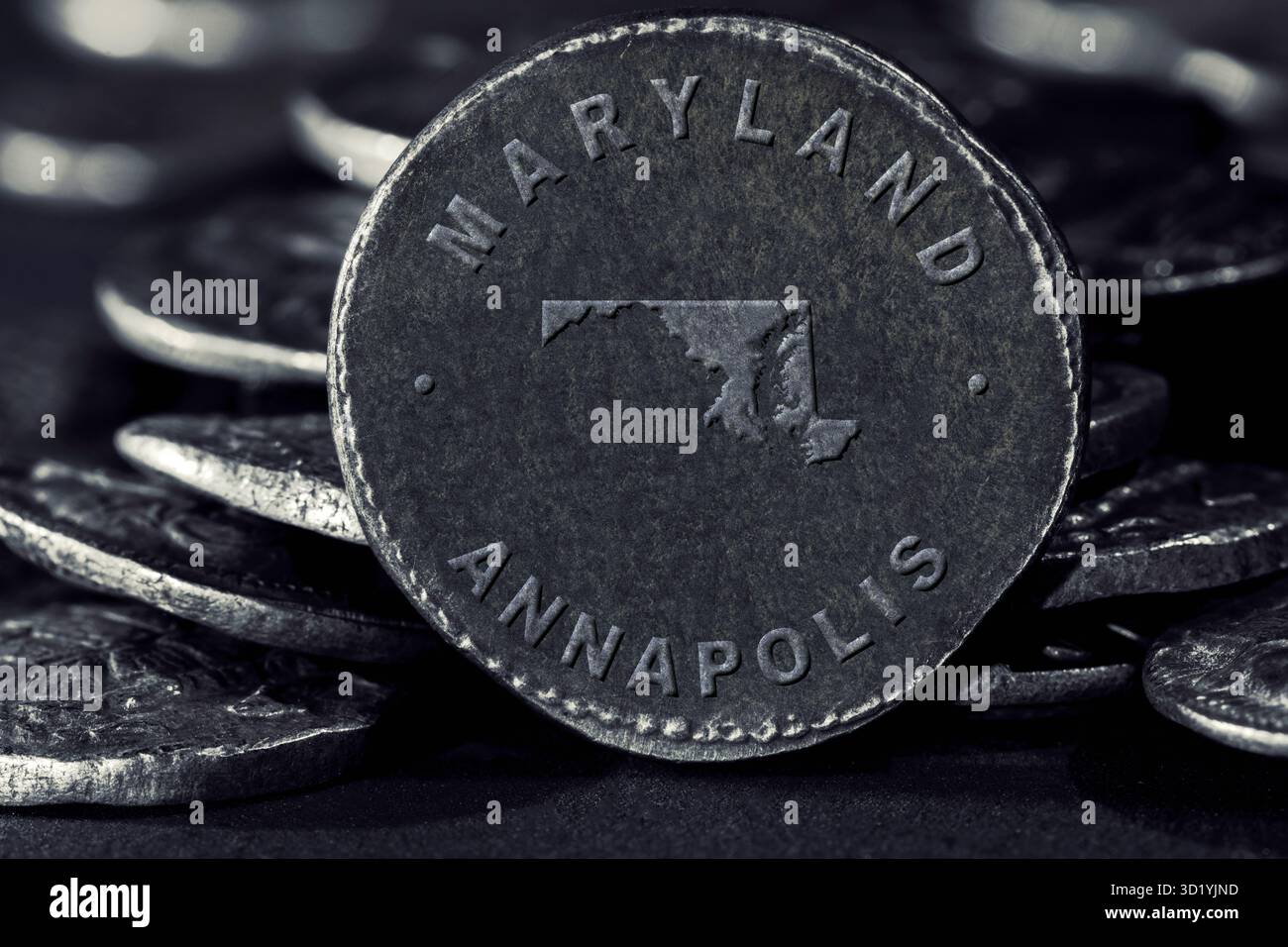 Silver Coin with Map of Maryland Stock Photo - Alamy