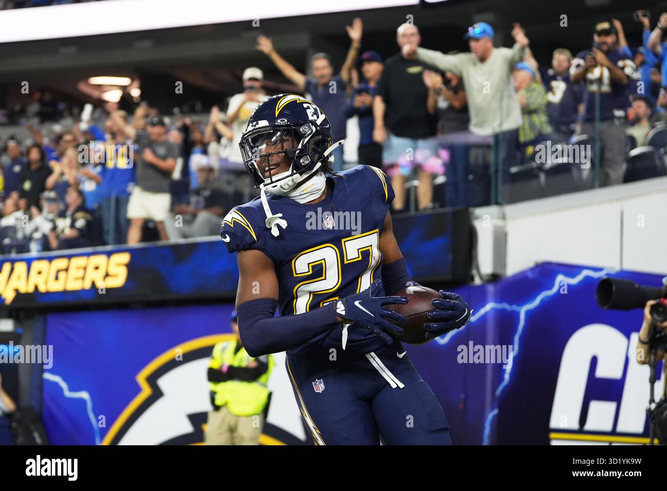 Los Angeles Chargers wide receiver Jaquae Jackson celebrates during the ...
