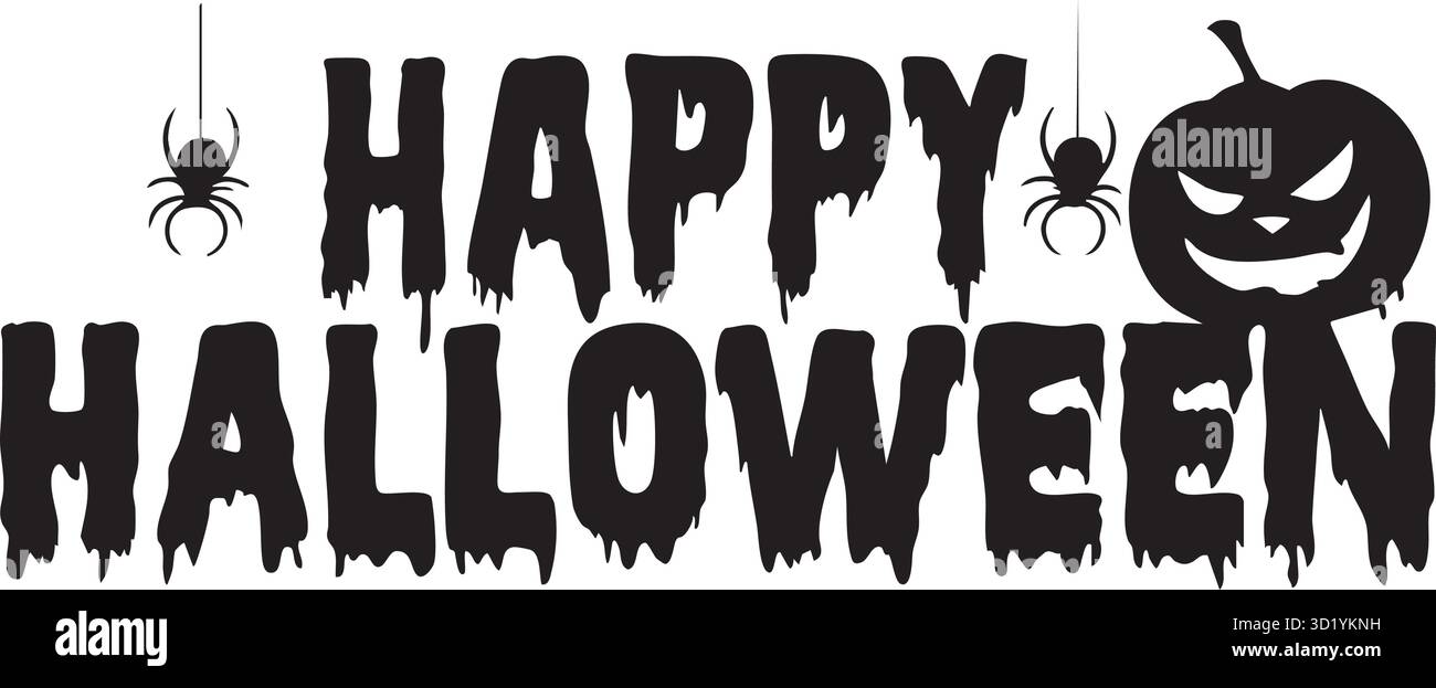 Dripping Blood Effect 'Happy Halloween' Typography with Spiders and ...