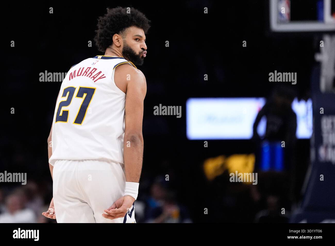 Denver Nuggets guard Jamal Murray (27) reacts after making a 3-point ...