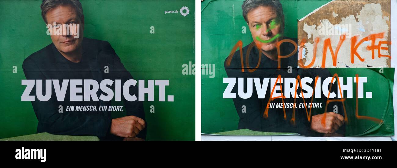 Gegenuberstellung zweier Grossplakate zur Bundestagswahl 2025 von den ...