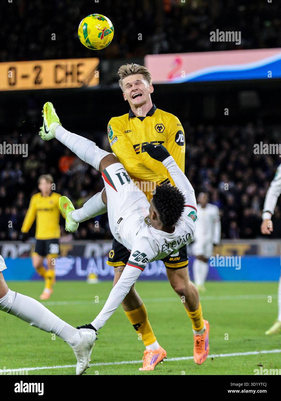 Estevao (41 Chelsea) attempts an overhead kick during the Carabao Cup ...