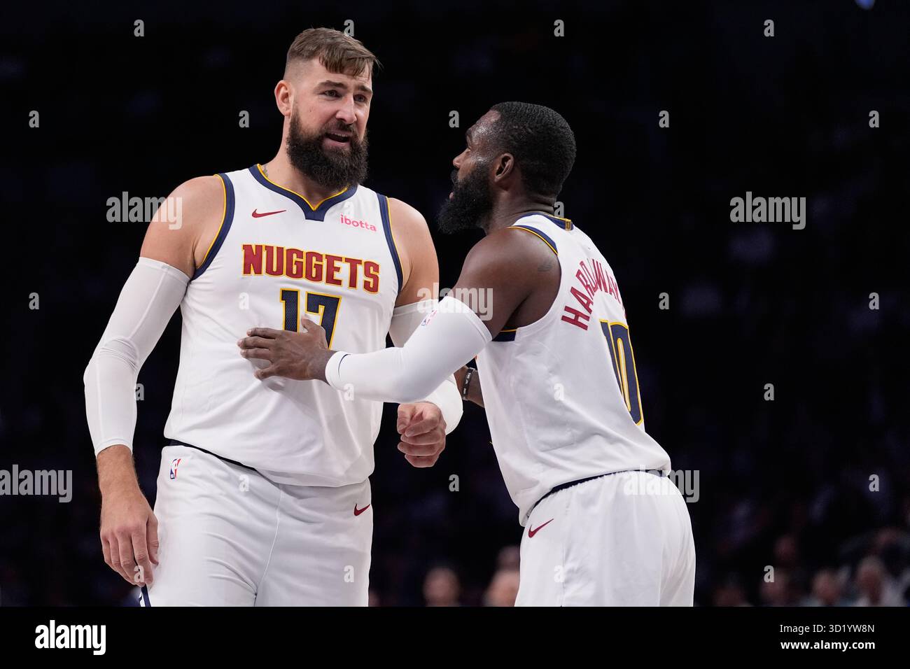 Denver Nuggets center Jonas Valanciunas (17) and guard Tim Hardaway Jr ...