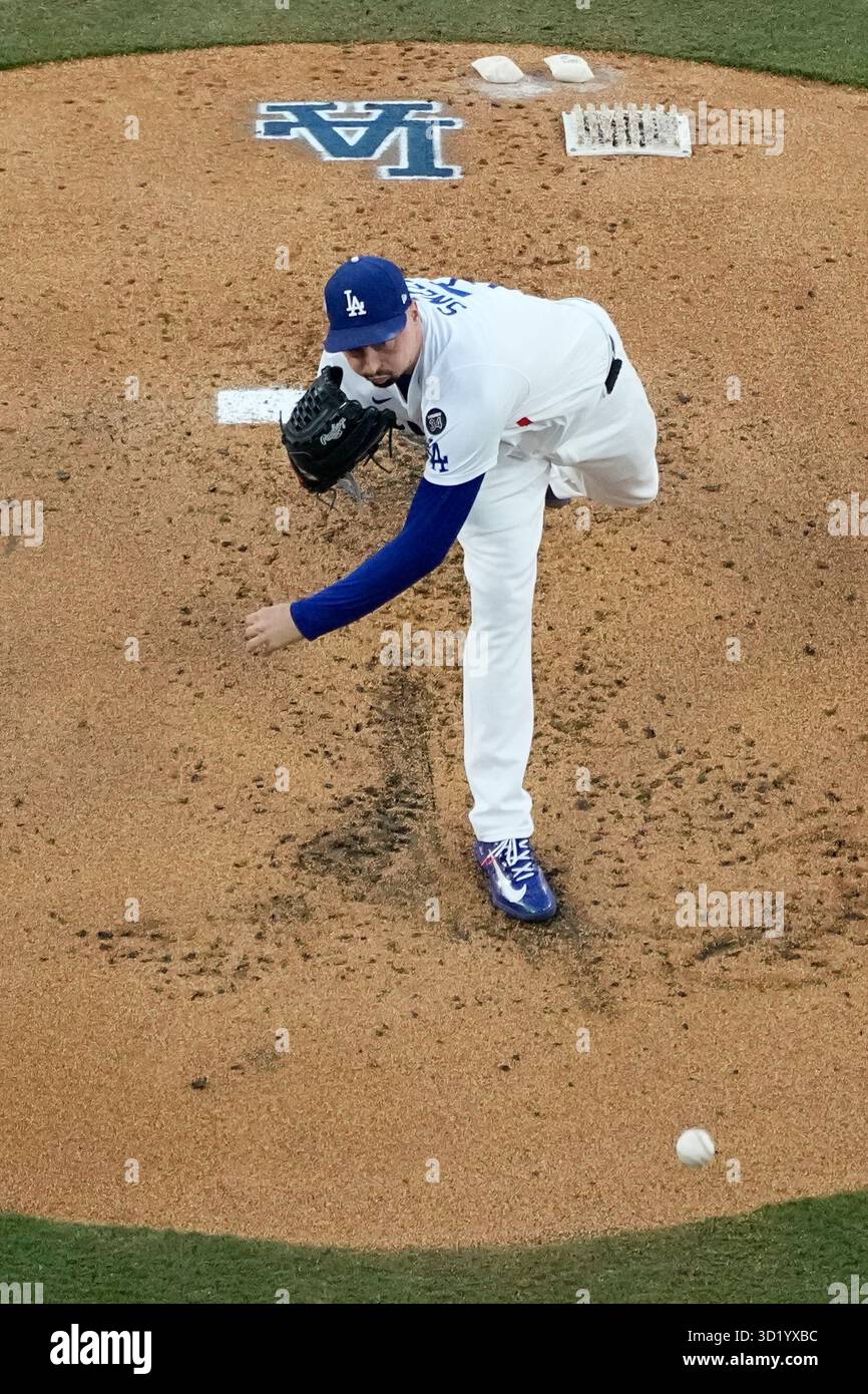 Los Angeles Dodgers pitcher Blake Snell throws against the Toronto Blue ...