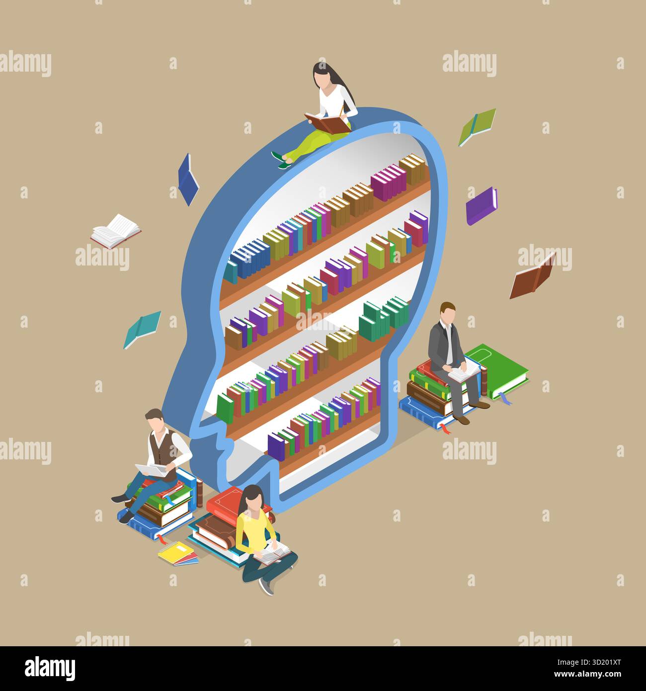3D Isometric Flat Illustration of Mind Training, Study and Learning 3D ...