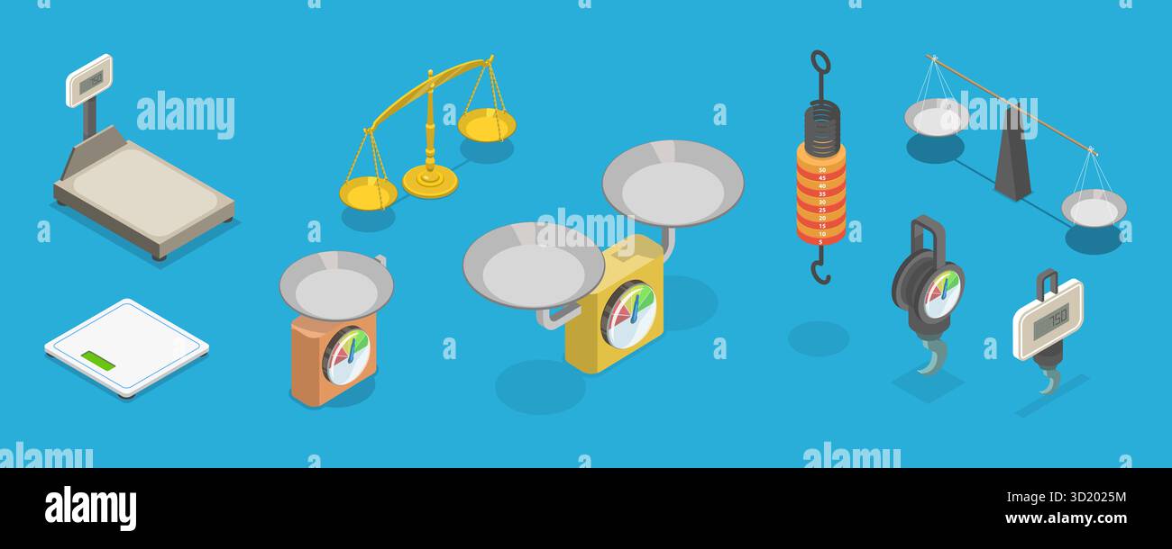 3D Isometric Flat Set of Scales Types, Equipment for Weight Measuring ...