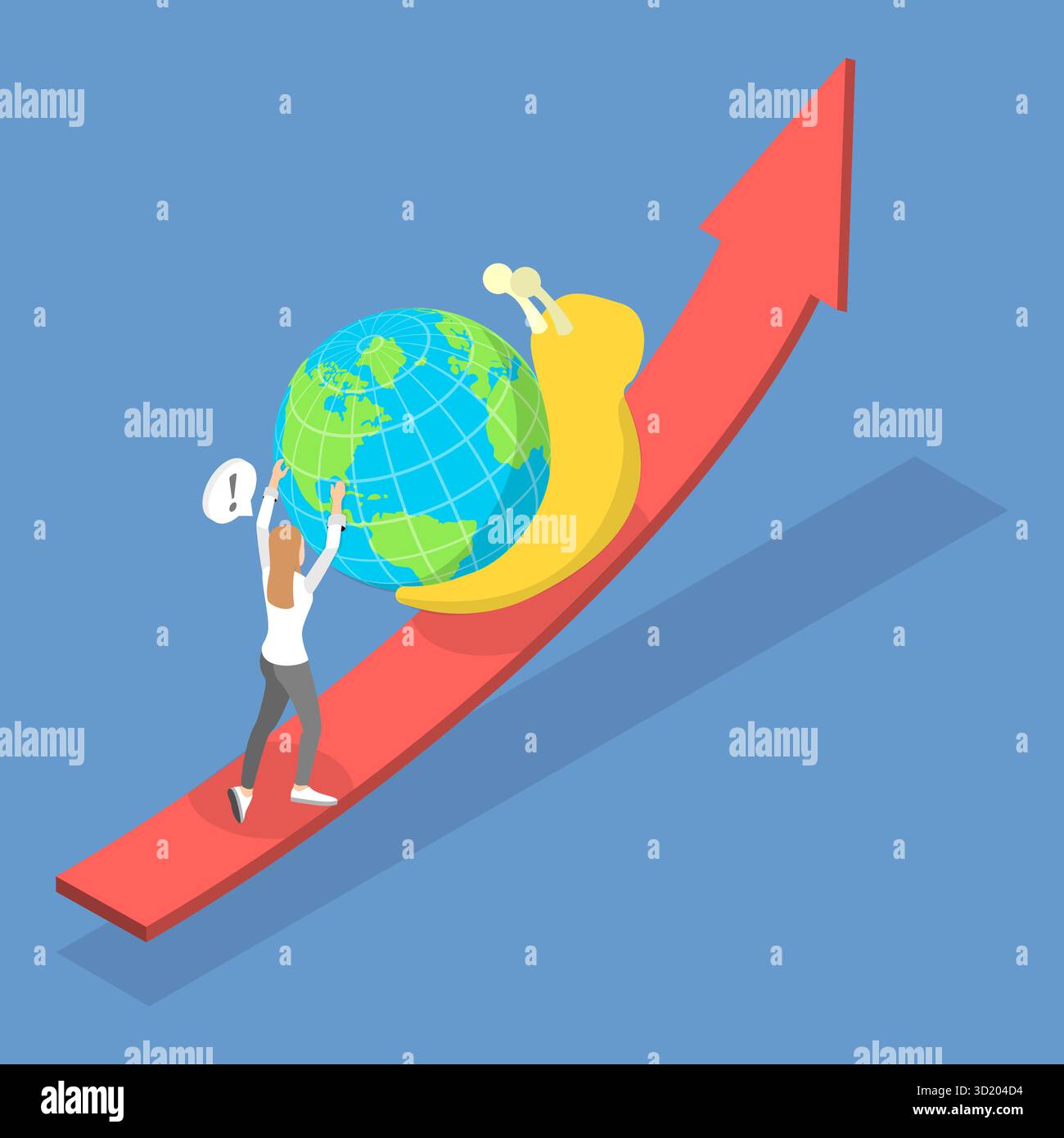 3D Isometric Flat Illustration of Global Economic Slowdown, World GDP ...