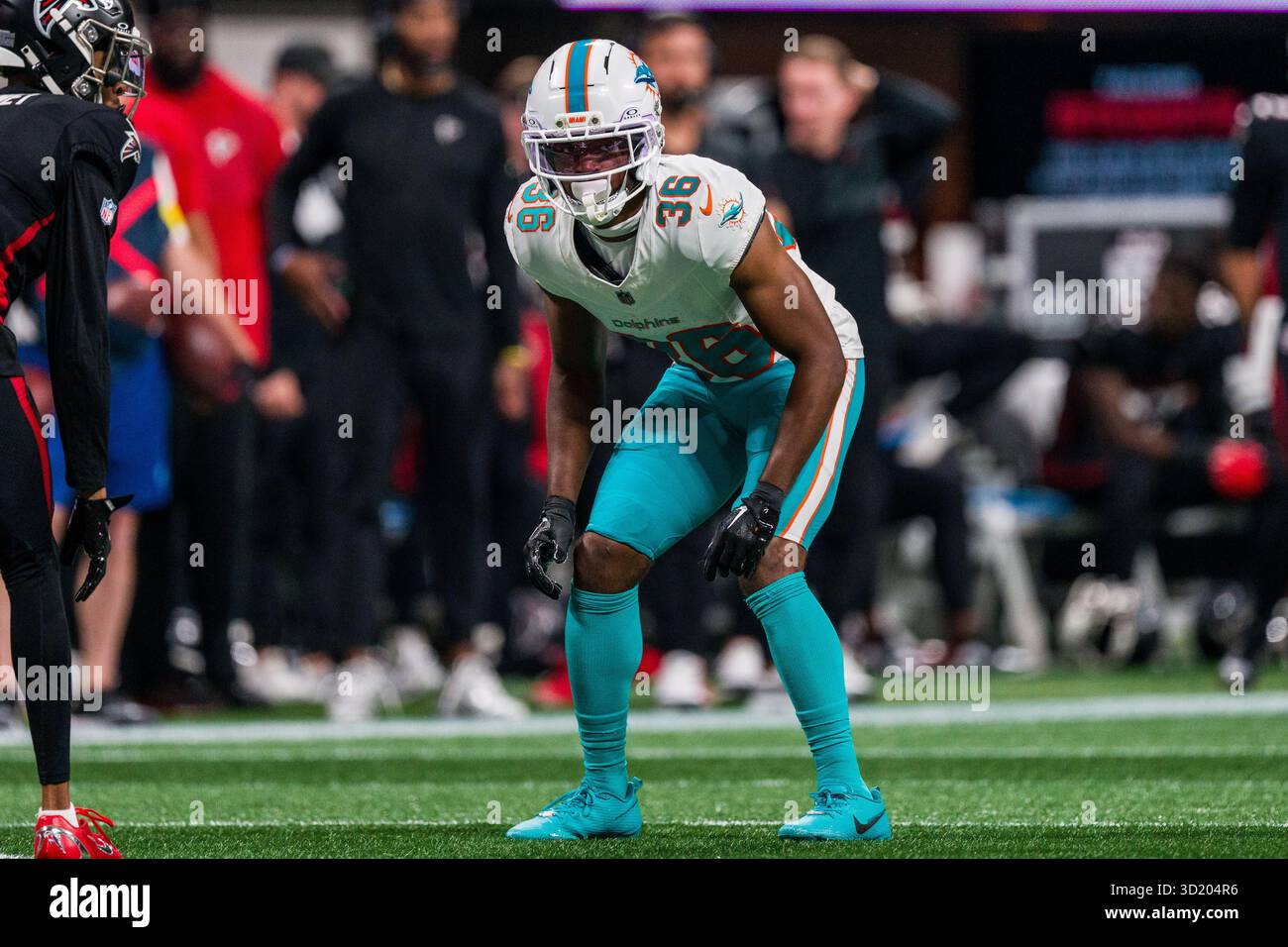 Miami Dolphins cornerback Storm Duck (36) lines up during the second ...