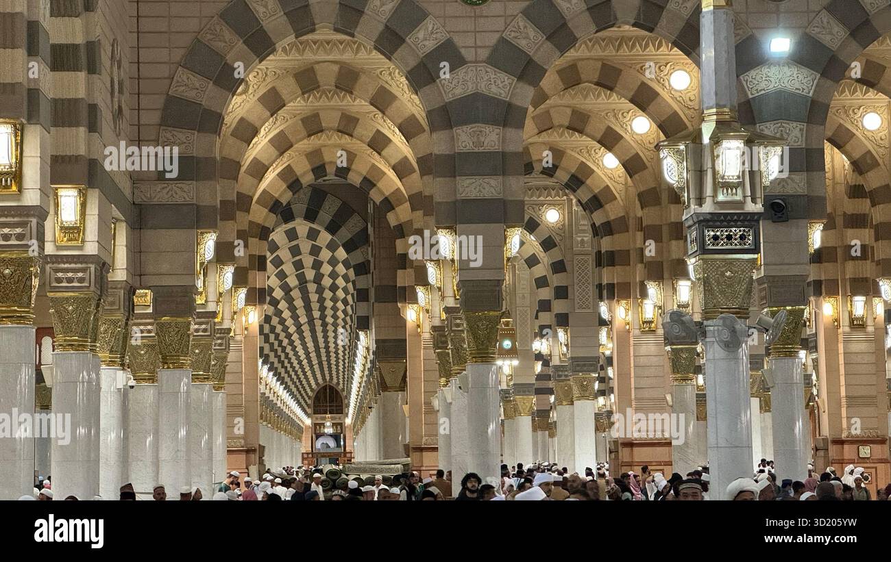 A Muslim pilgrim praying inside the grand Masjid al-Haram in Mecca ...