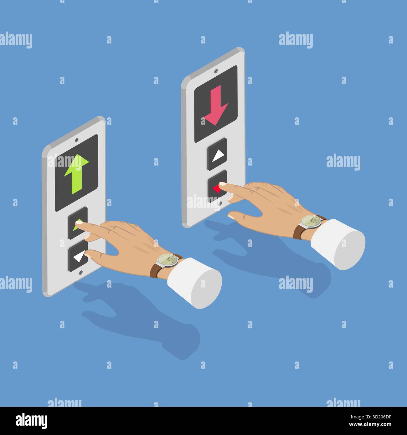 3D Isometric Flat Illustration of Lift Up and Down Buttons, Elevator ...