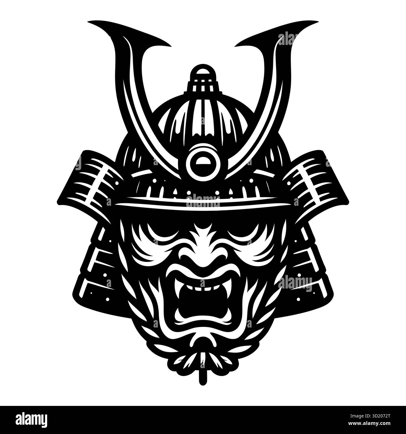 Screaming Samurai Skull in Kabuto Helmet vector illustration featuring ...