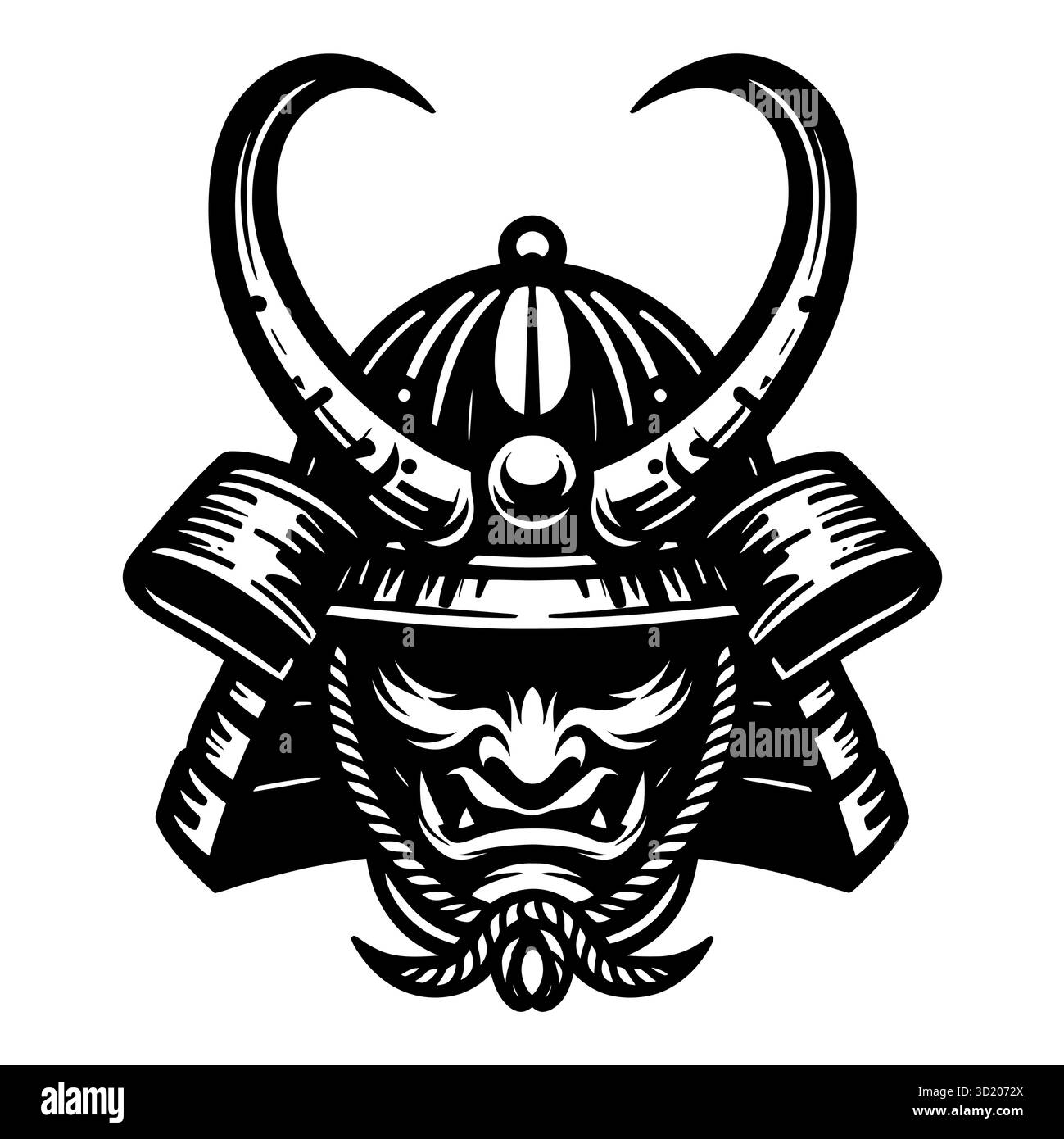 Screaming Samurai Skull in Kabuto Helmet vector illustration featuring ...