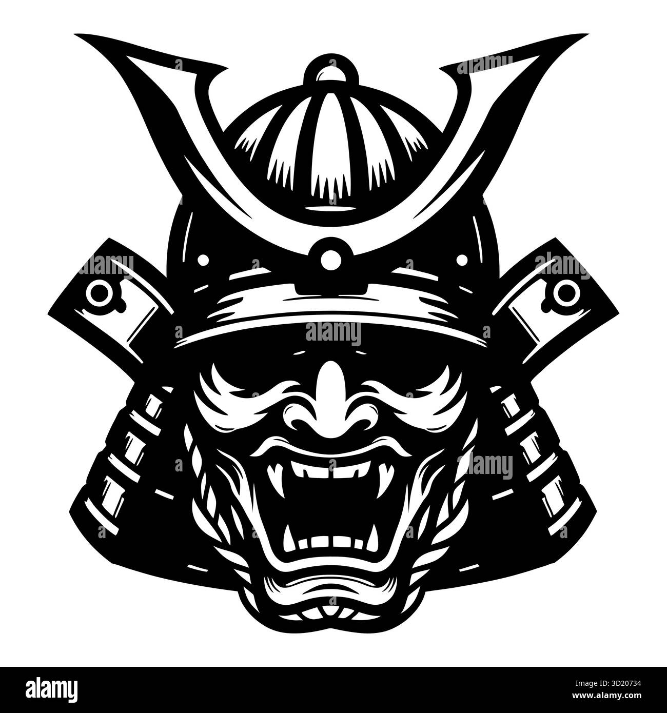 Screaming Samurai Skull in Kabuto Helmet vector illustration featuring ...